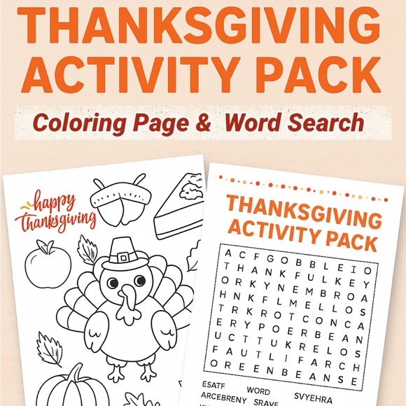 Other | Thanksgiving Activity Pack With Coloring Page And Word Search ...